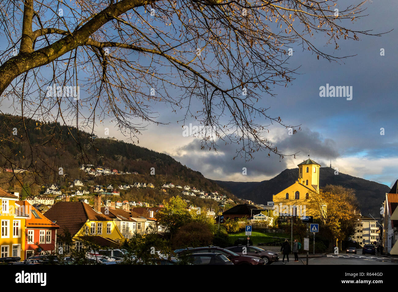 Autumn in Bergen. Corps de Garde in Klostergaten in Nordnes, a part of ...