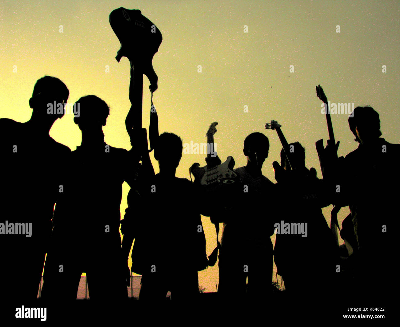 A band celebrating after their performance Stock Photo - Alamy