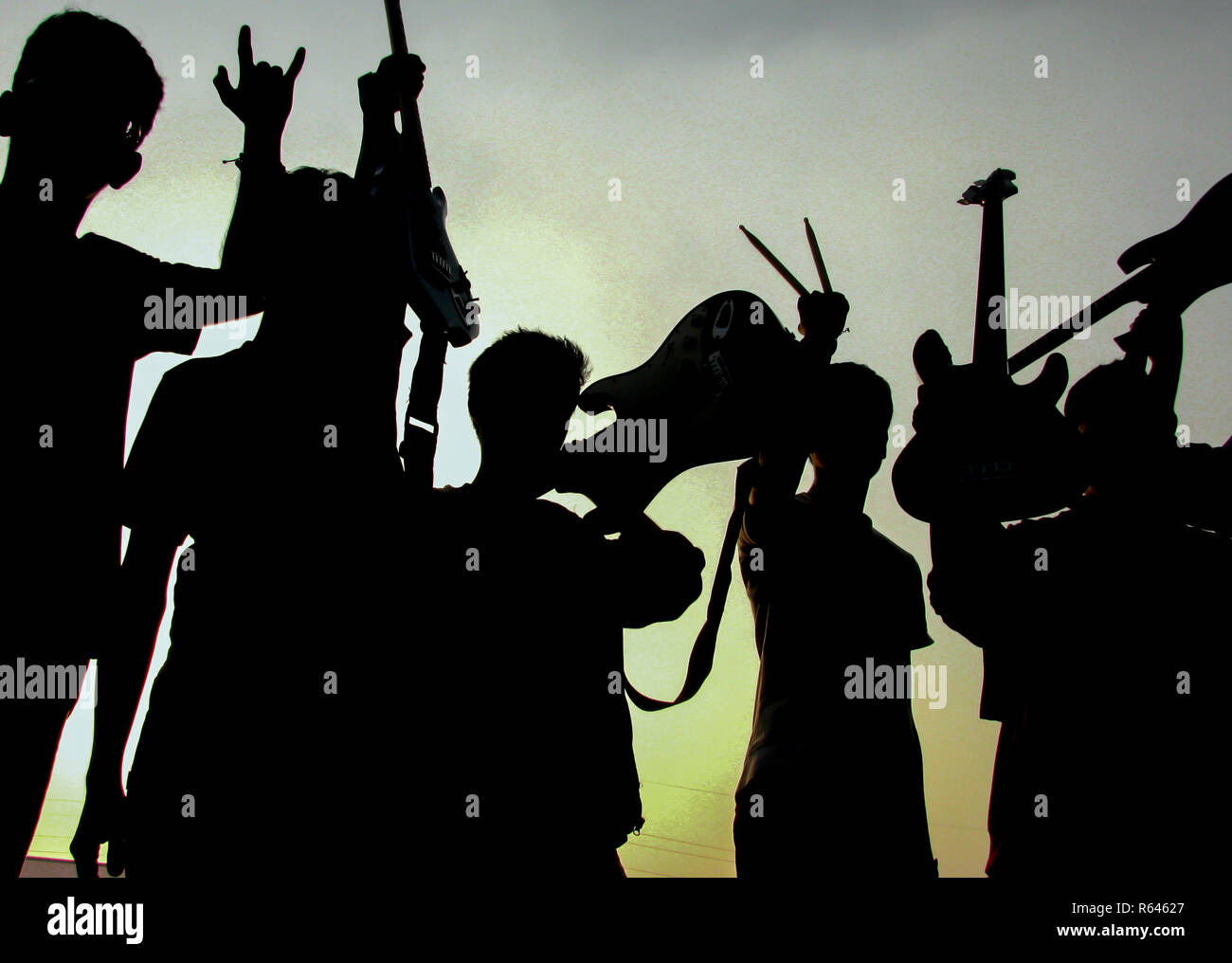 A band celebrating after their performance Stock Photo - Alamy