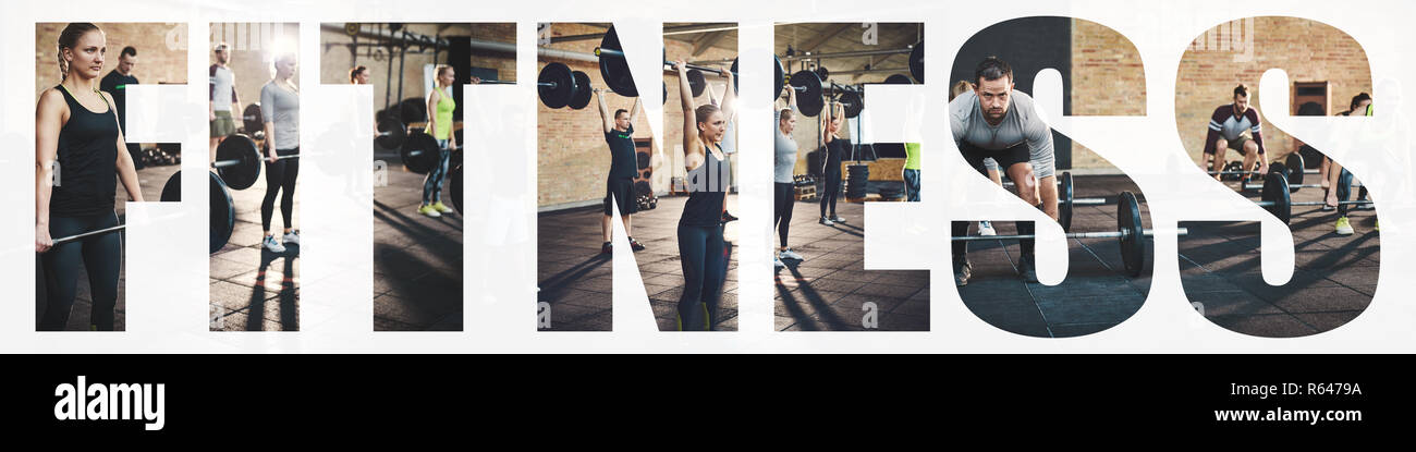 Collage of a diverse group of fit young people doing weightlifting ...