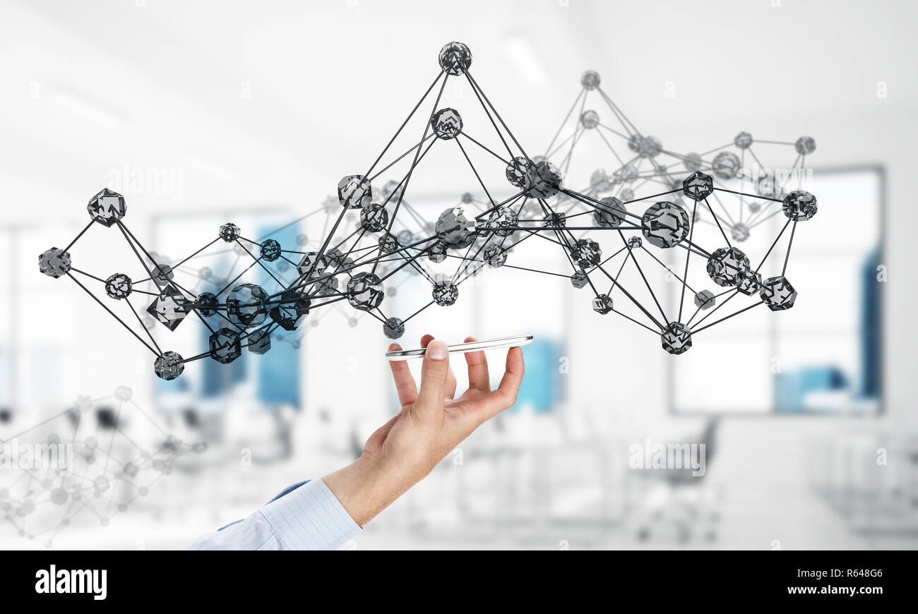 Network and future technology as connection lines in office. Mix Stock ...