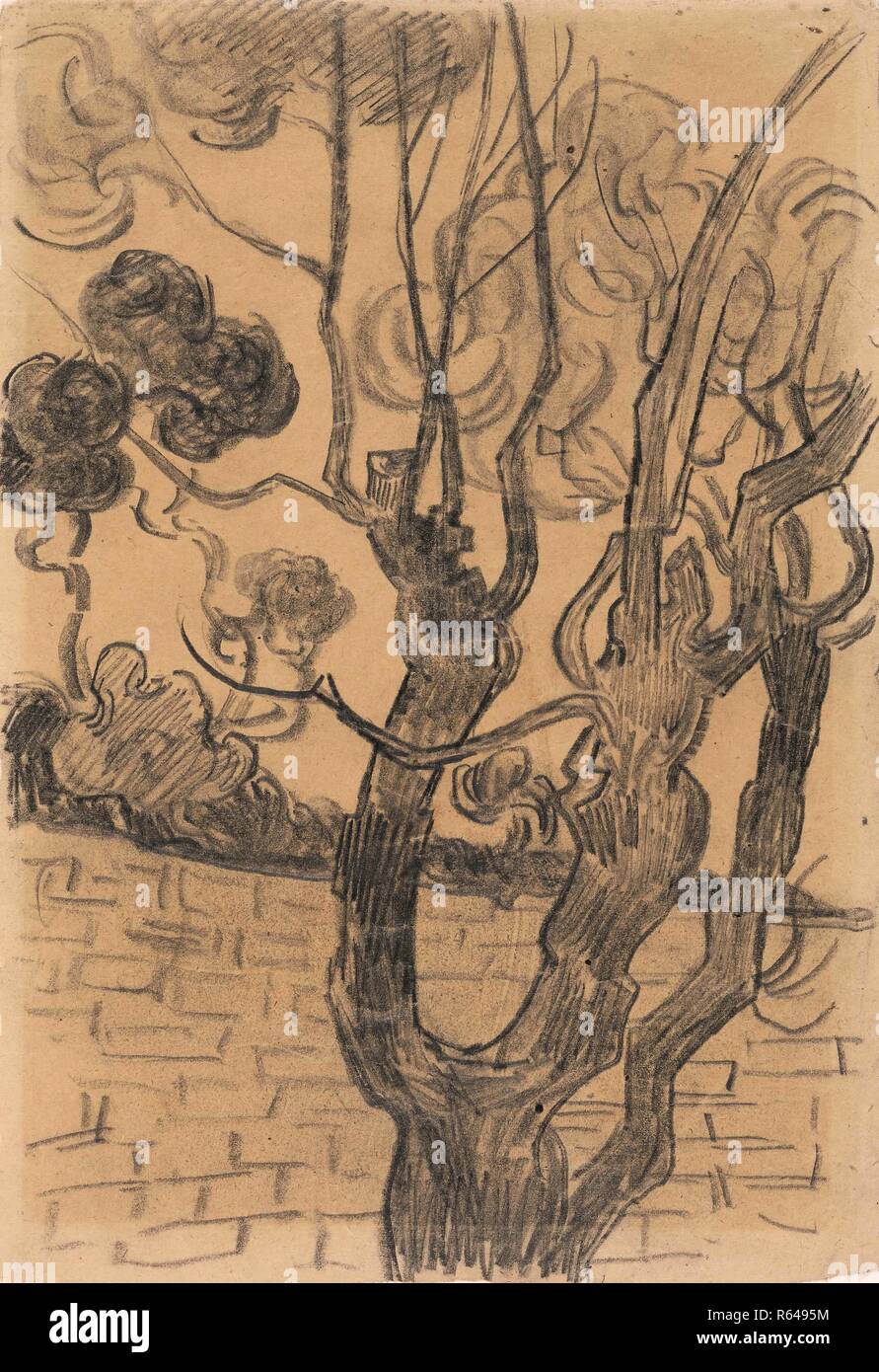 Almond Tree and Wall in the Garden of the Asylum. Date: October 1889 ...