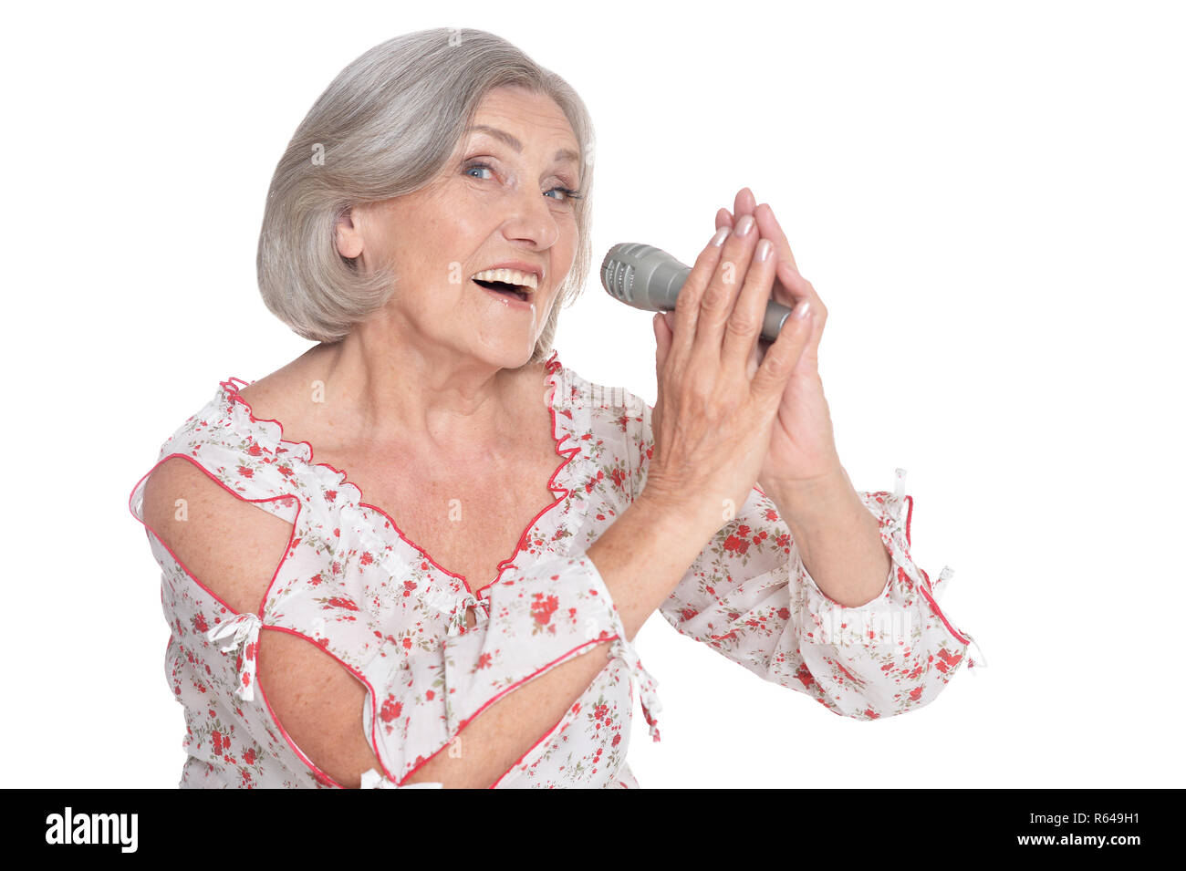 Senior singer woman portrait isolated on white background Stock Photo ...