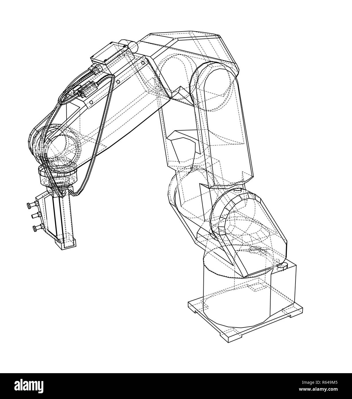 3D outline Robotic arm. 3d illustration. Wire-frame style Stock Photo ...