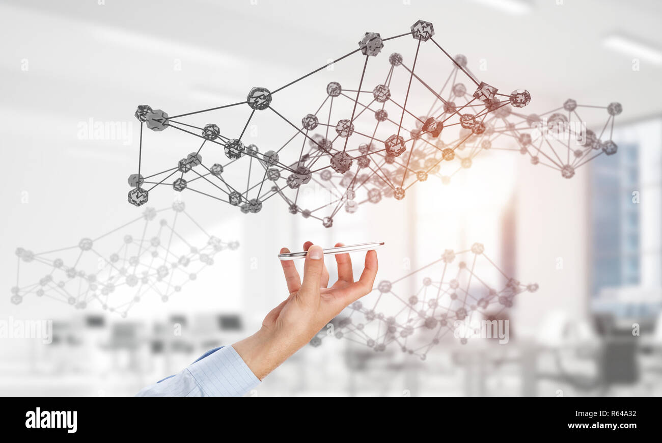 Network and future technology as connection lines in office. Mix Stock ...