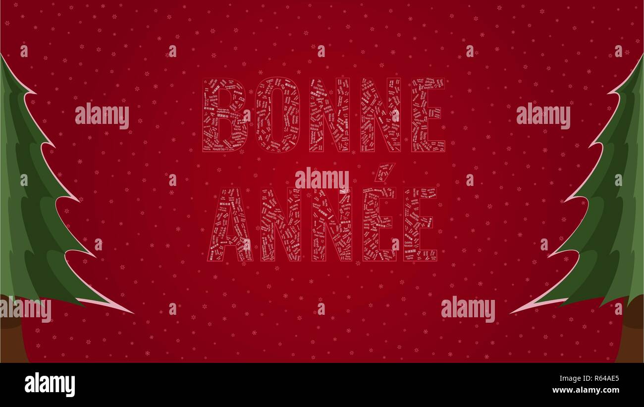Happy New Year text in French 'Bonne Annee' filled with 'Happy New Year ...