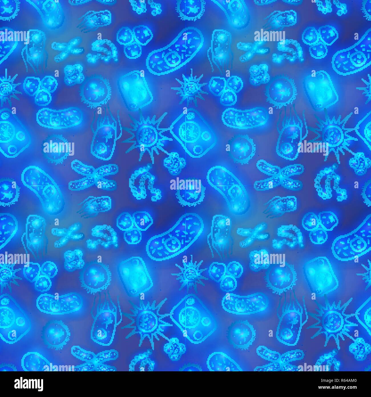 Bright glowy biology cells, bacterias and virus in blue water, seamless pattern Stock Vector ...
