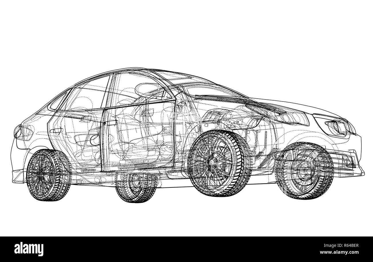 3d model car blueprint Cut Out Stock Images & Pictures - Alamy