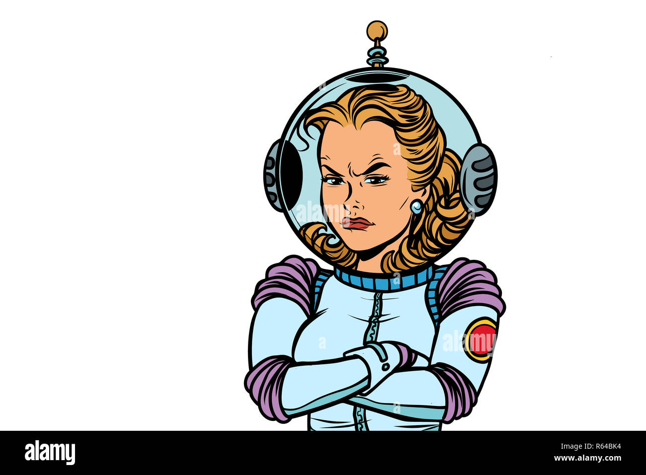 angry woman astronaut isolated on white background Stock Photo - Alamy