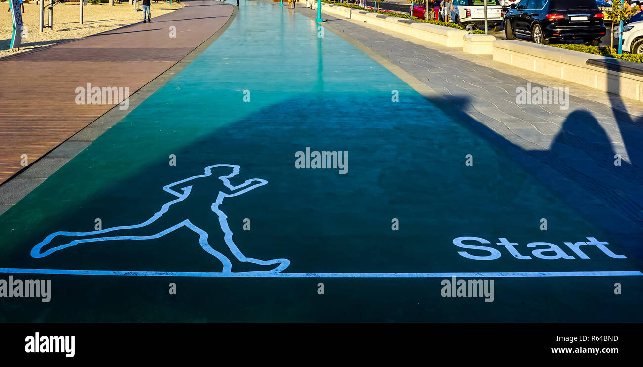 Dubai Jumeirah Public Beach Start Sprint Track Depicted on the Ground ...
