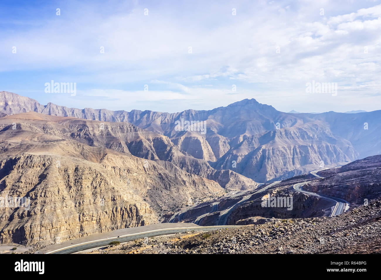 Jebel Jais Mountain Picturesque View of Mountain Peaks with Roads and ...