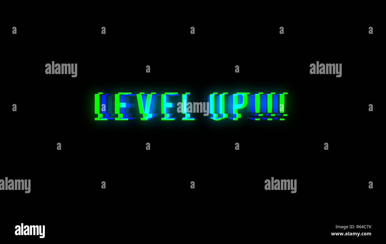 Level UP text with bad signal. Glitch effect Stock Photo - Alamy