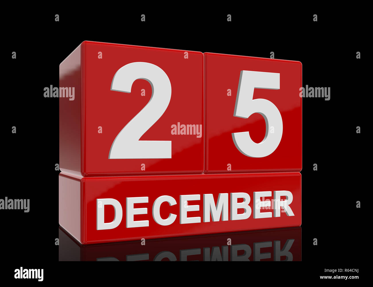 The date of 25 December in white numbers and letters on red, glossy ...
