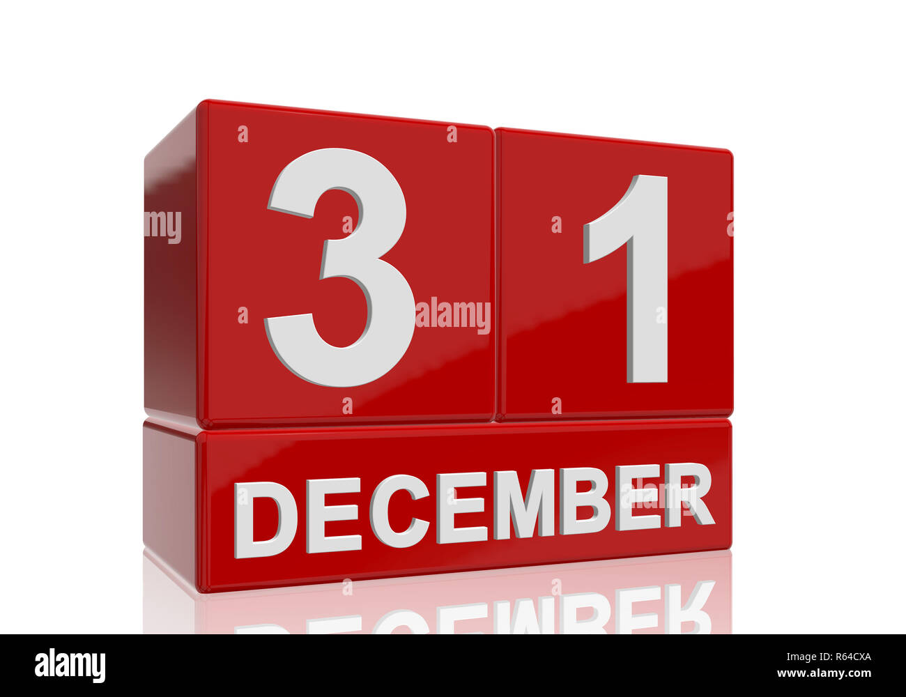 The date of 31 December in white numbers and letters on red, glossy ...