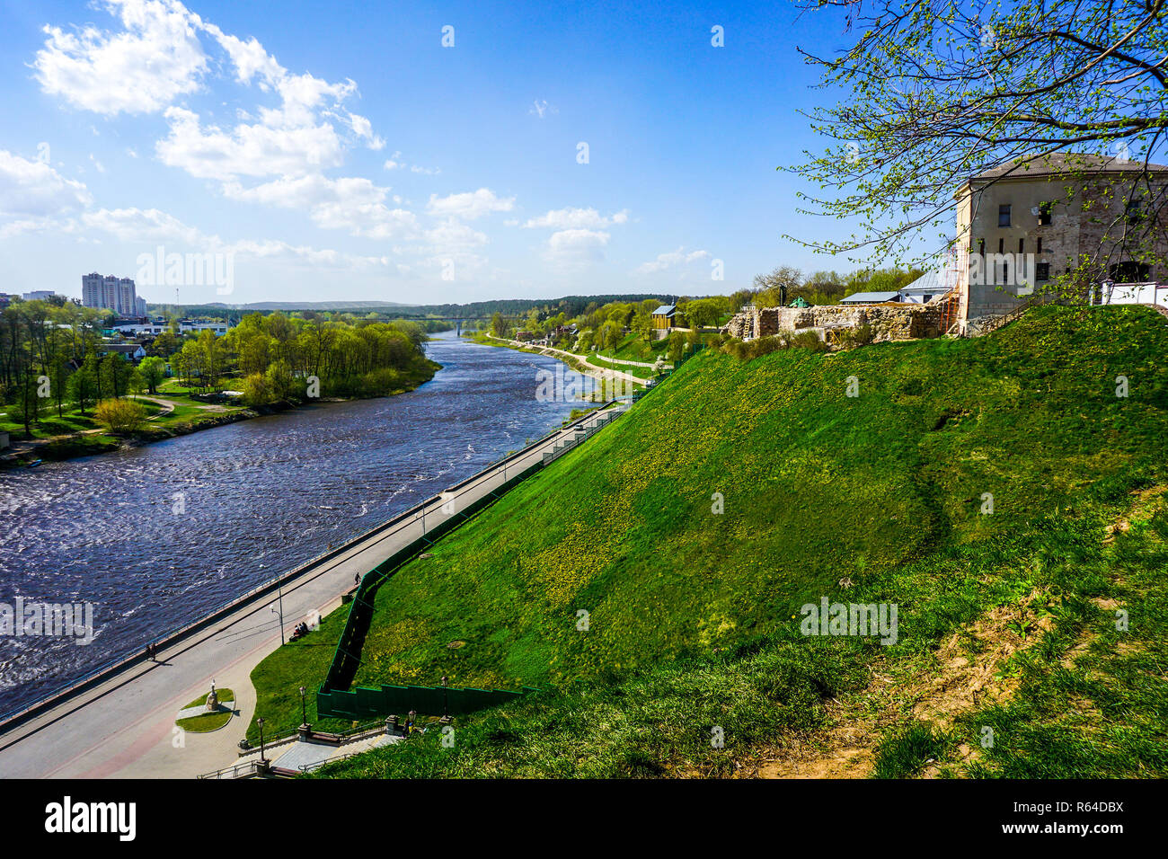 Grodno Neman River with Kalozha Church and Blue Sky View Stock Photo ...