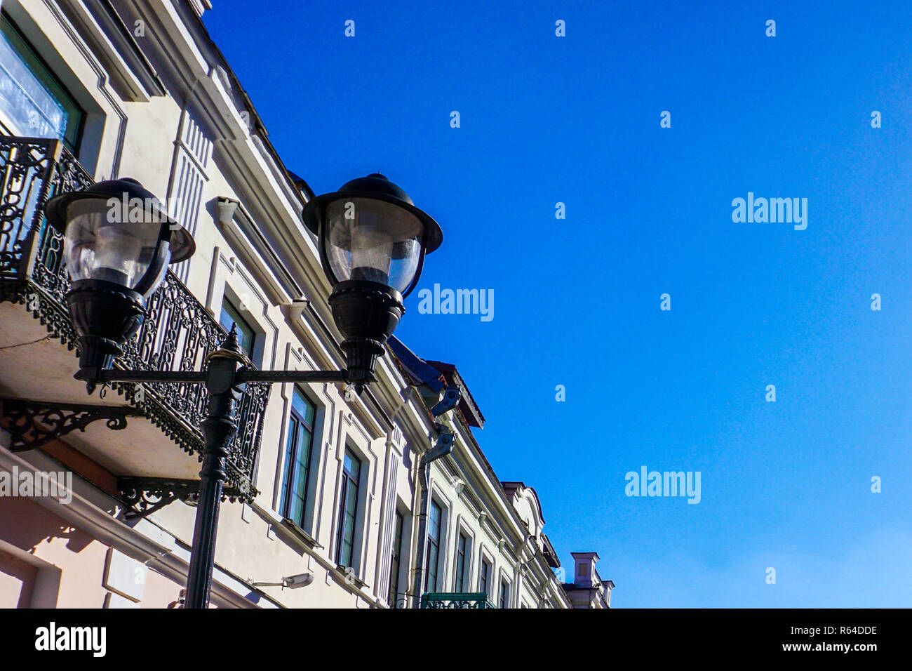 Grodno Soviet Street Lights Roofs and Blue Sky Background Stock Photo ...