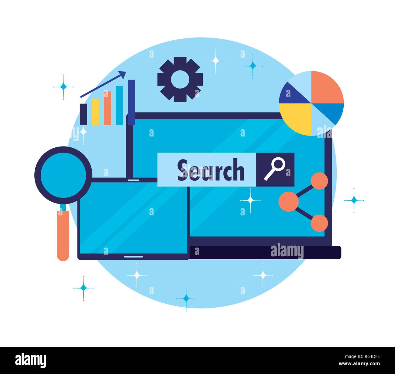 laptop share diagram report search engine optimization vector ...