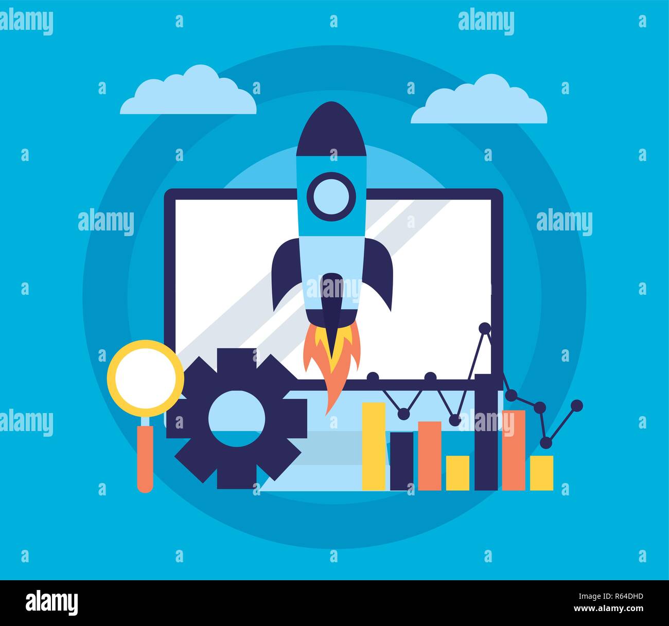 computer rocket analysis chart search engine optimization vector ...