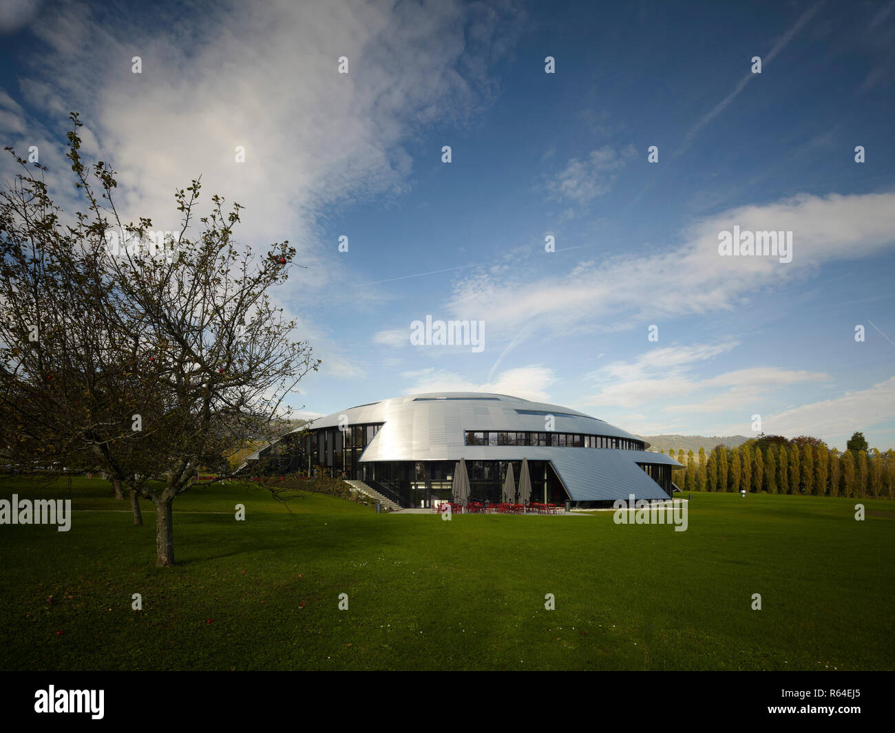 Dome with outside terrace located in park. Auditorium Carnal Hall at Le ...