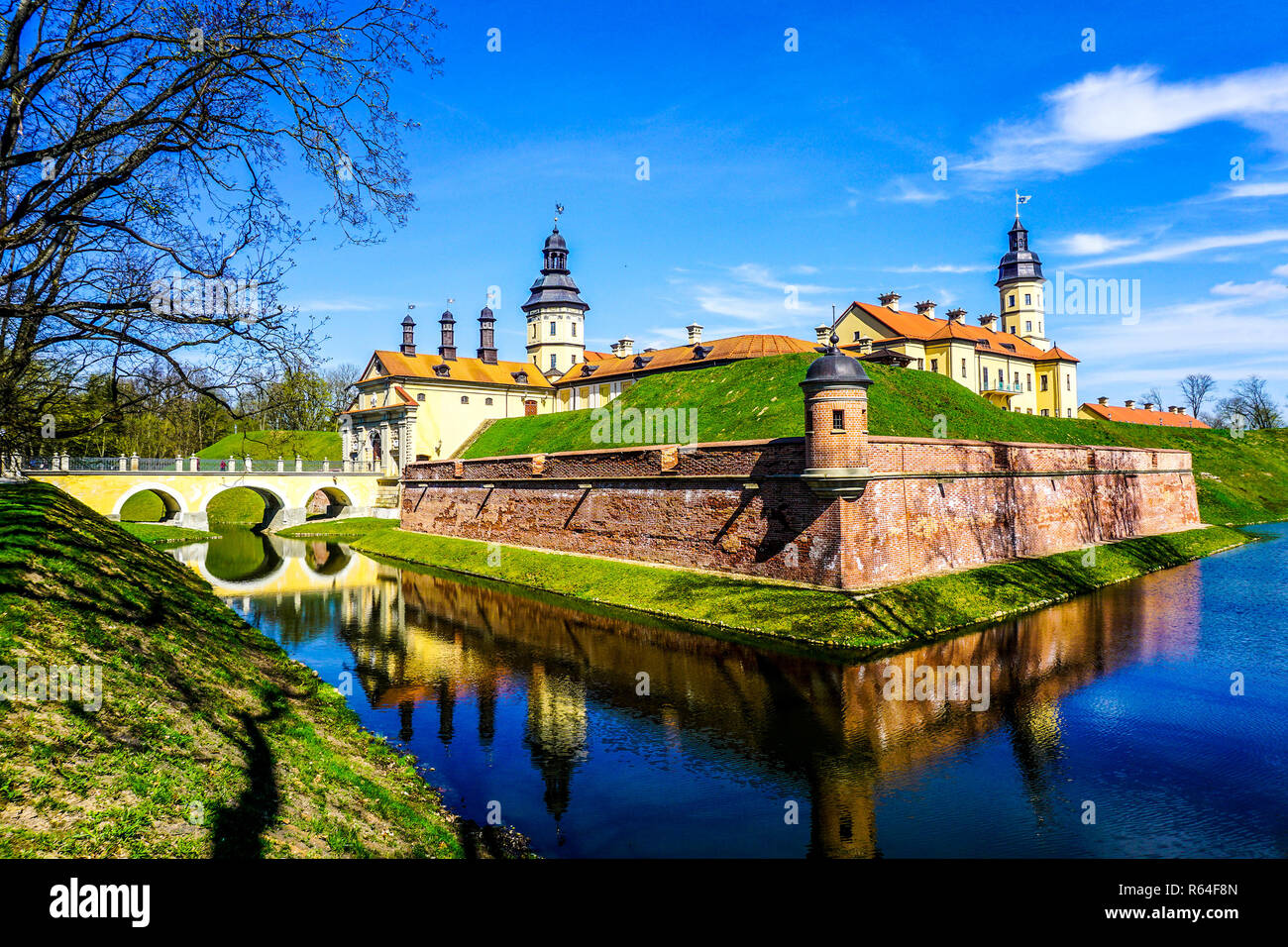 Nesvizh Castle Side View of Whole Complex with Blue Sky Background ...