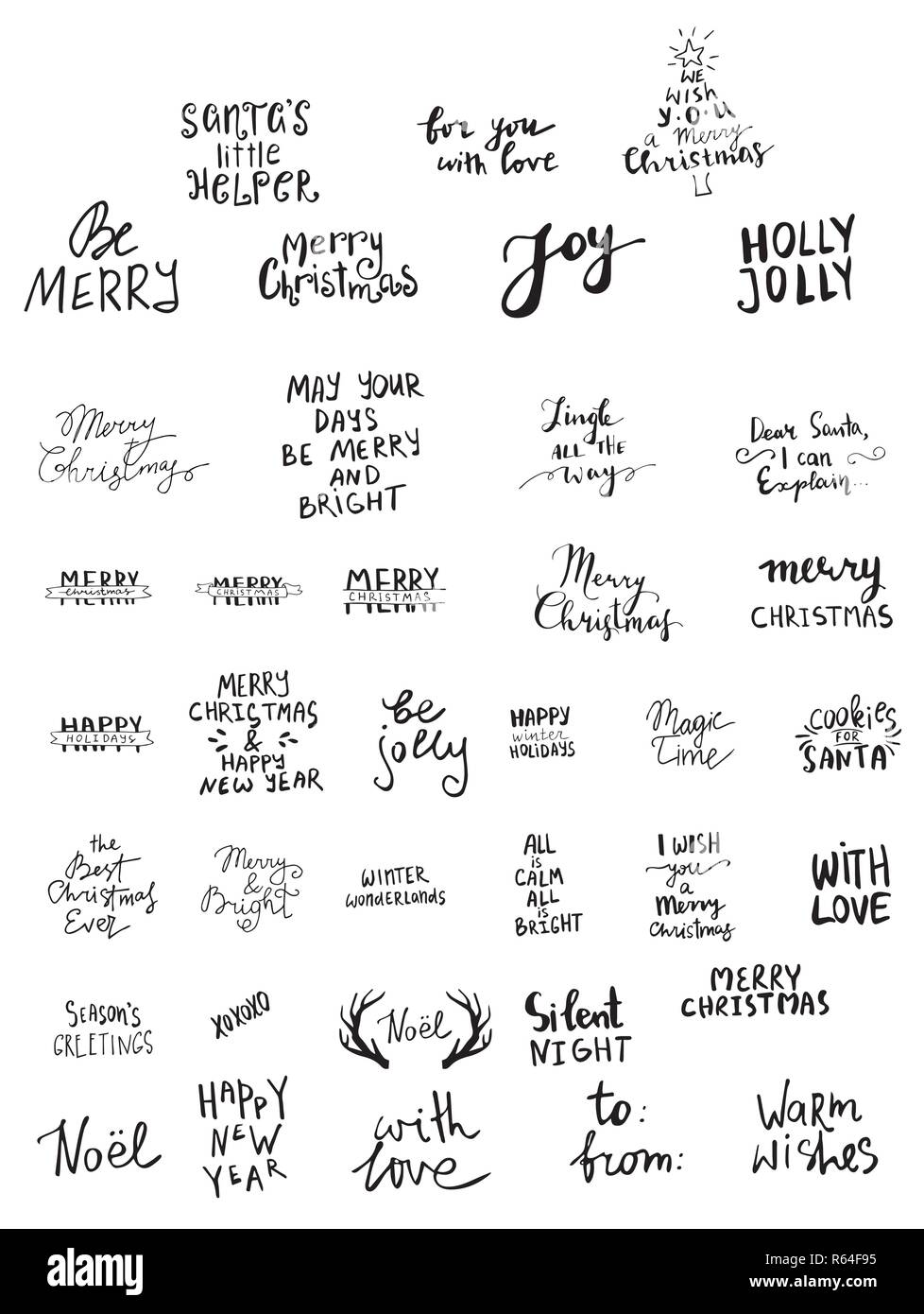 Set of Christmas lettering handwritten with bouncing letters vector ...