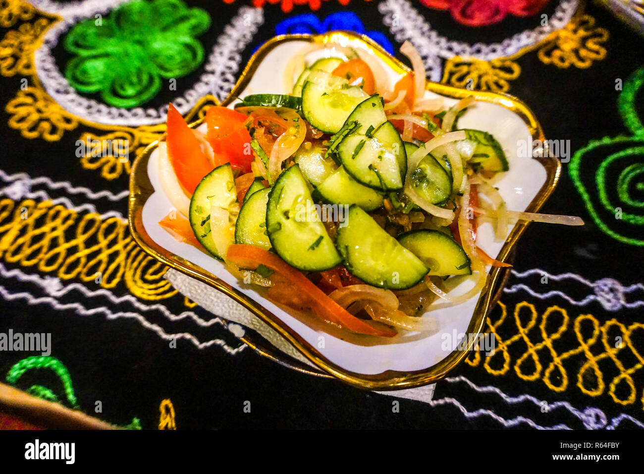 Traditional Uzbek Chopped Tomato Cucumber Salad Dish in Bowl Stock ...