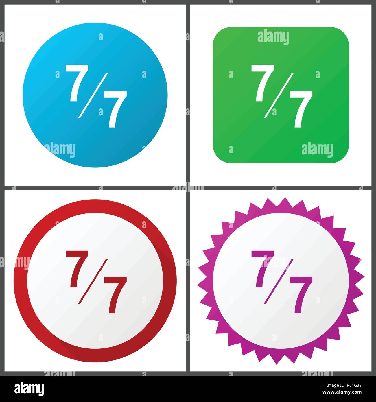 7 per 7 red, blue, green and pink vector icon set. Web icons. Flat ...
