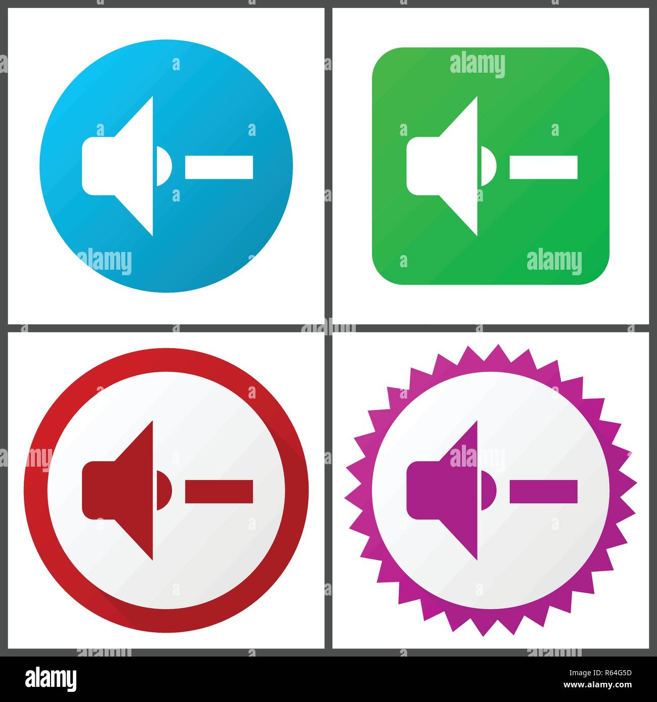 Speaker volume red, blue, green and pink vector icon set. Web icons ...
