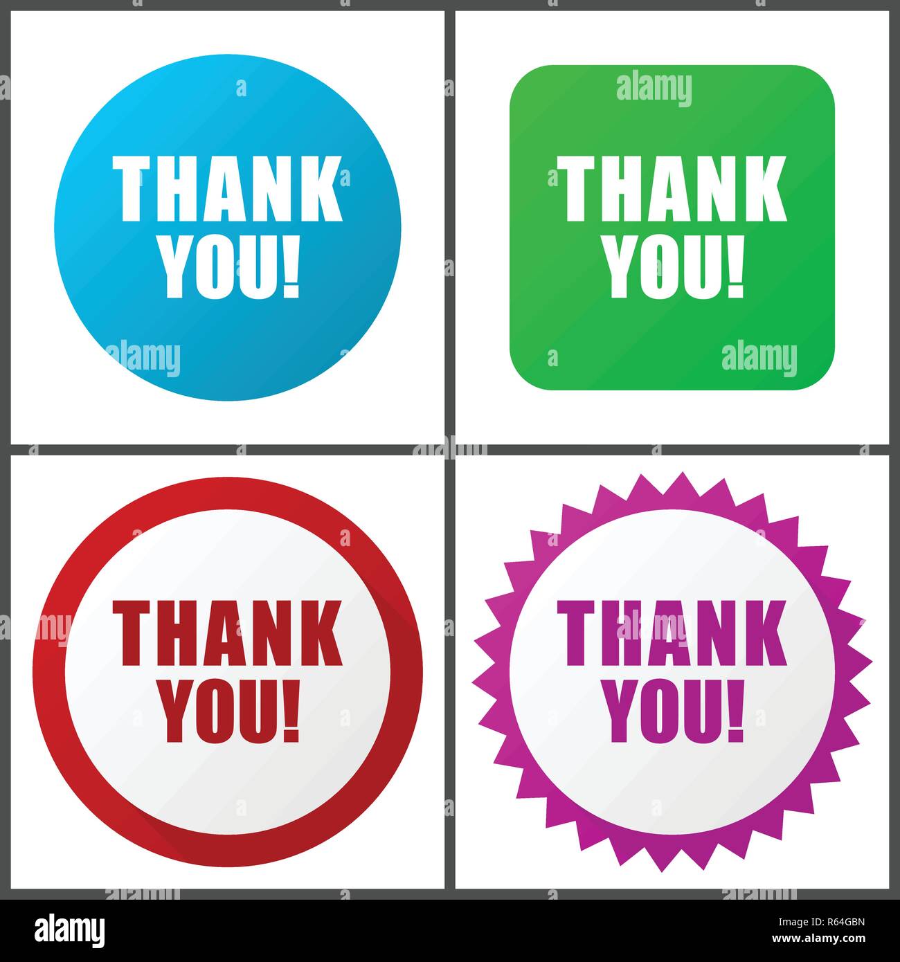Thank you red, blue, green and pink vector icon set. Web icons. Flat ...