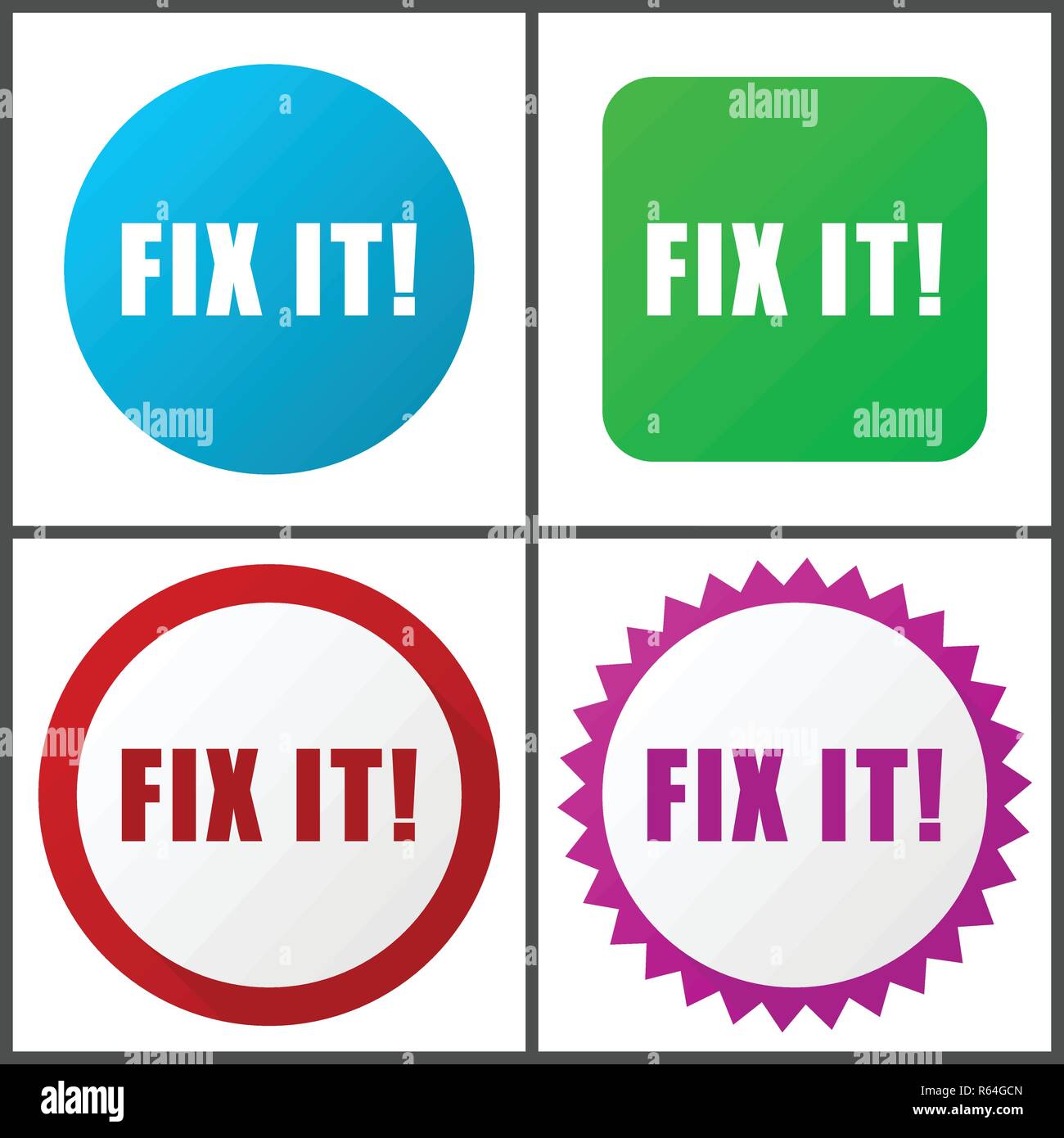 Fix it red, blue, green and pink vector icon set. Web icons. Flat ...