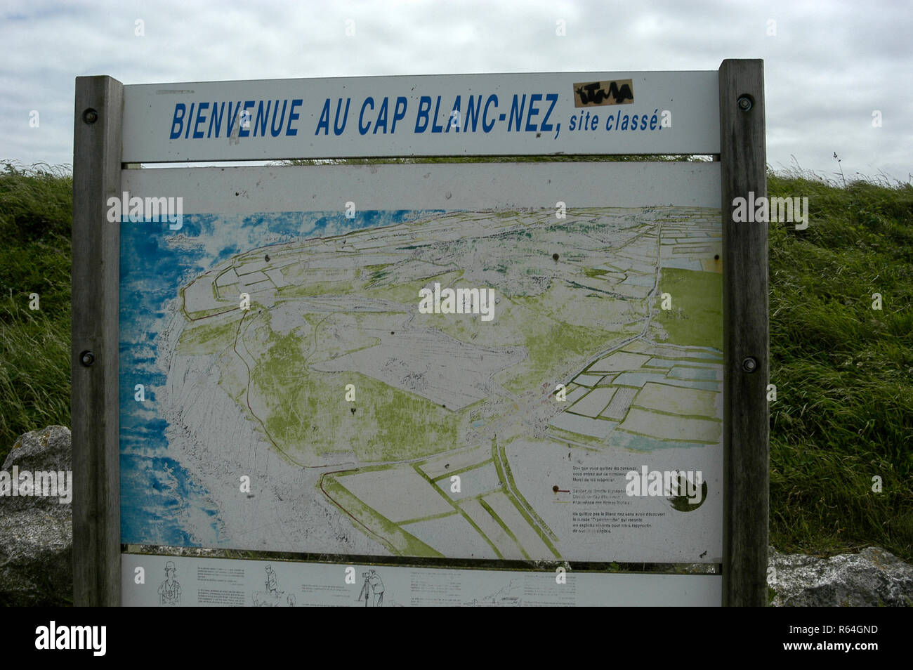 A visitor’s Welcome board showing a map of Cap Blanc-Nez, south of ...