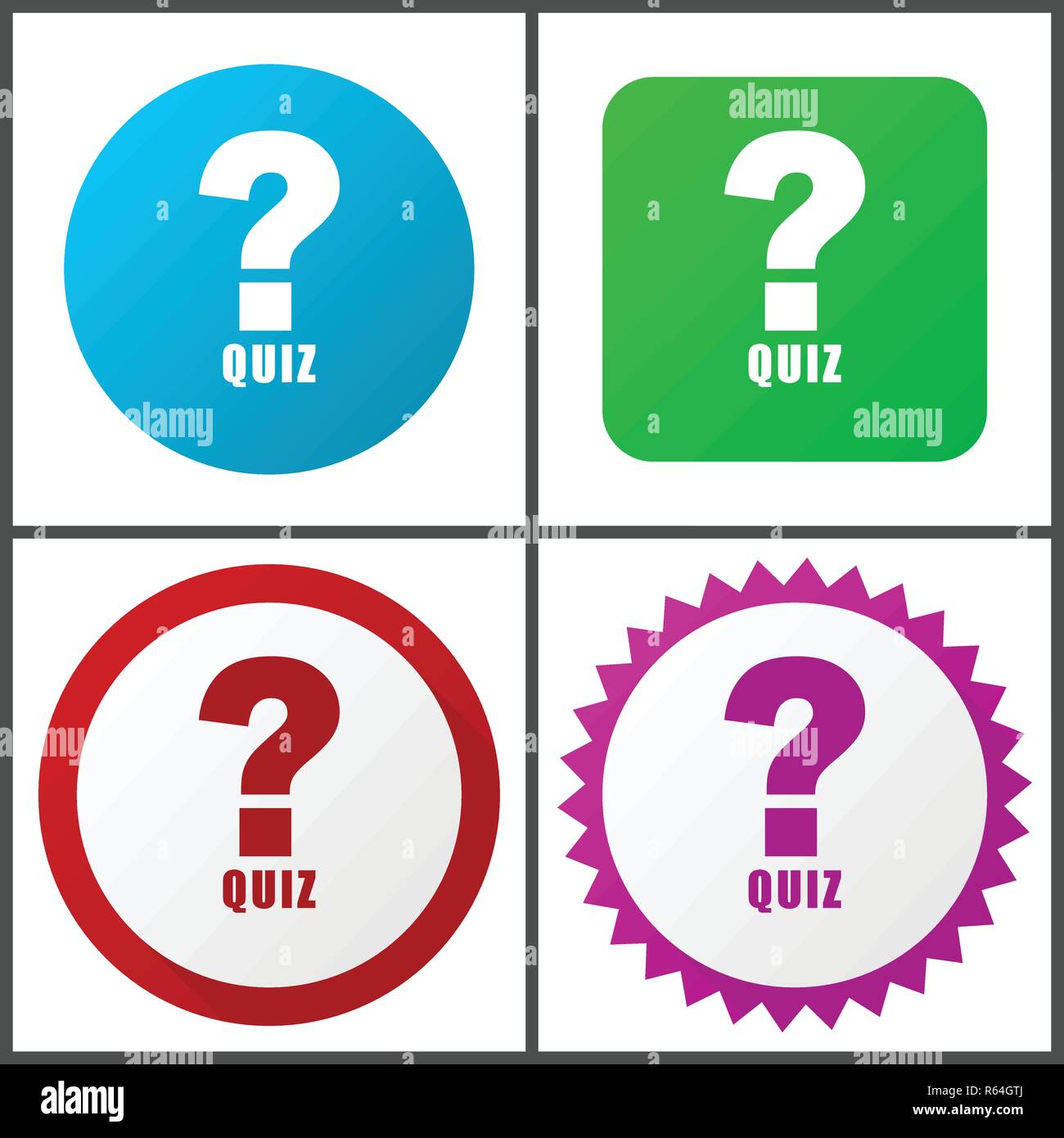 Quiz red, blue, green and pink vector icon set. Web icons. Flat design ...