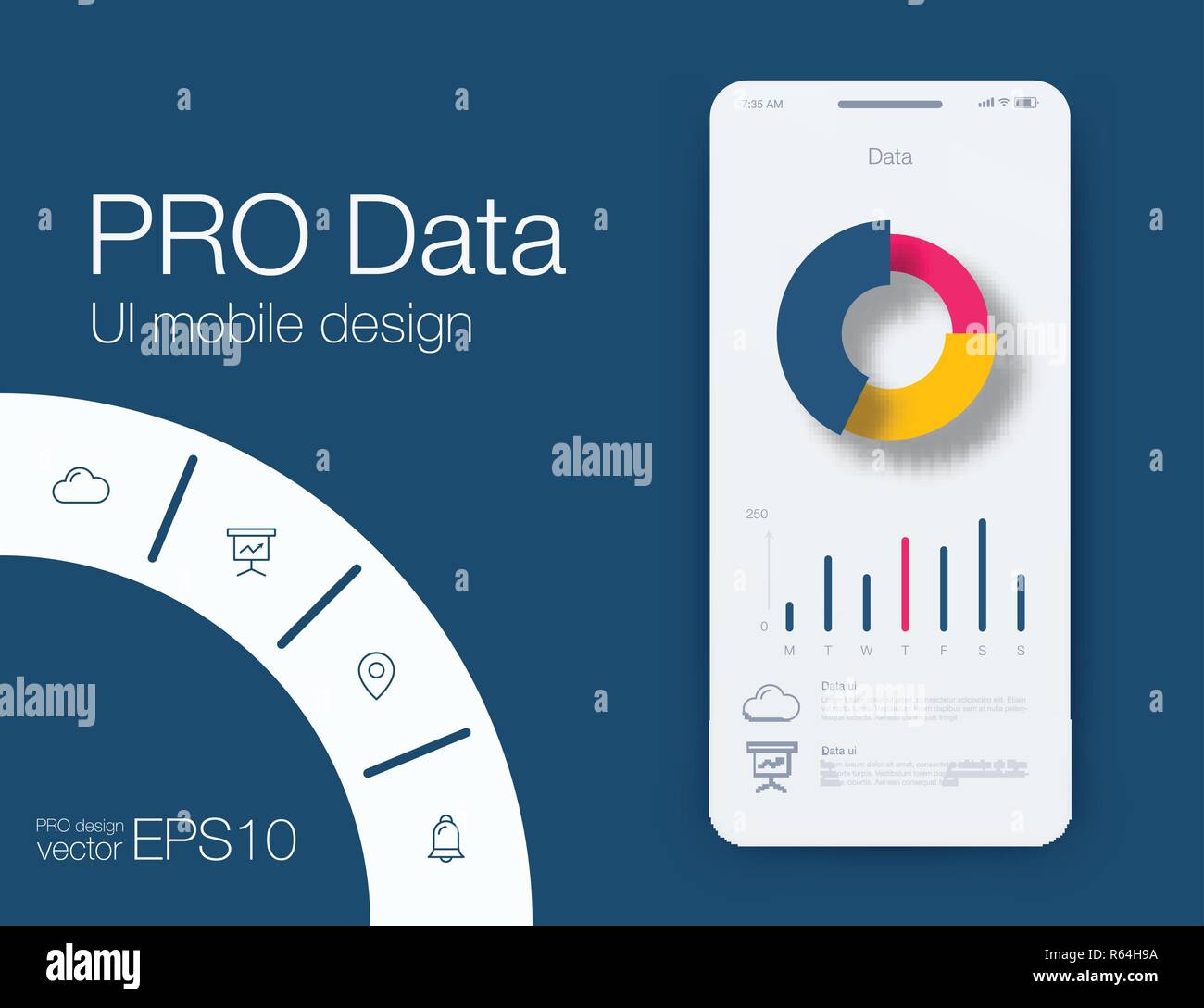 User interface with infographics with charts and graphs in flat design ...