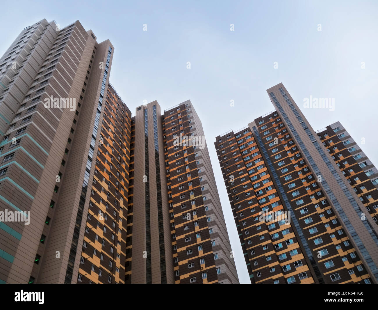 Bottom view to big building in the rich aria of Sokcho city, South ...