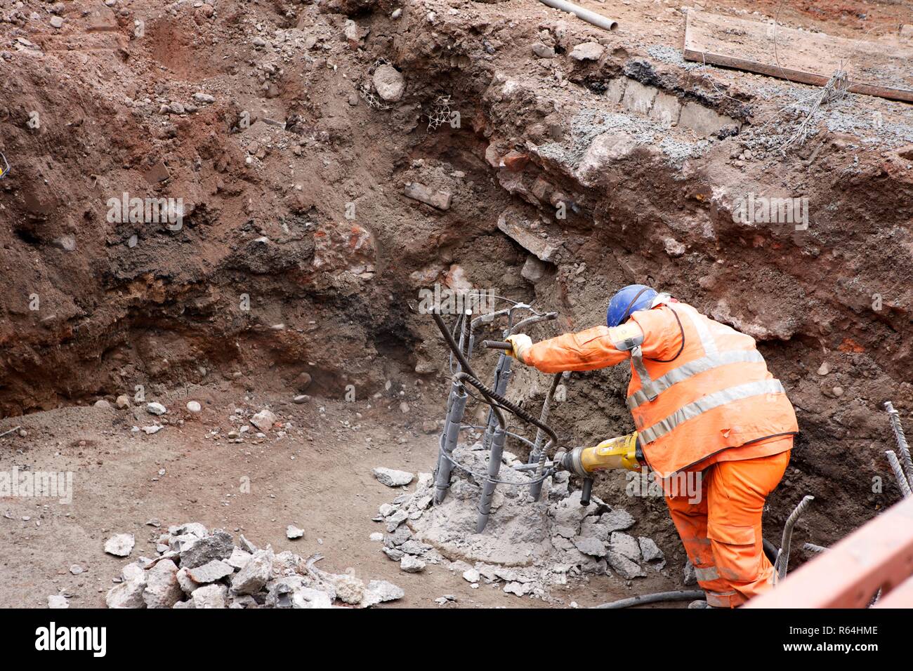 Construction worker building piling foundations Stock Photo - Alamy