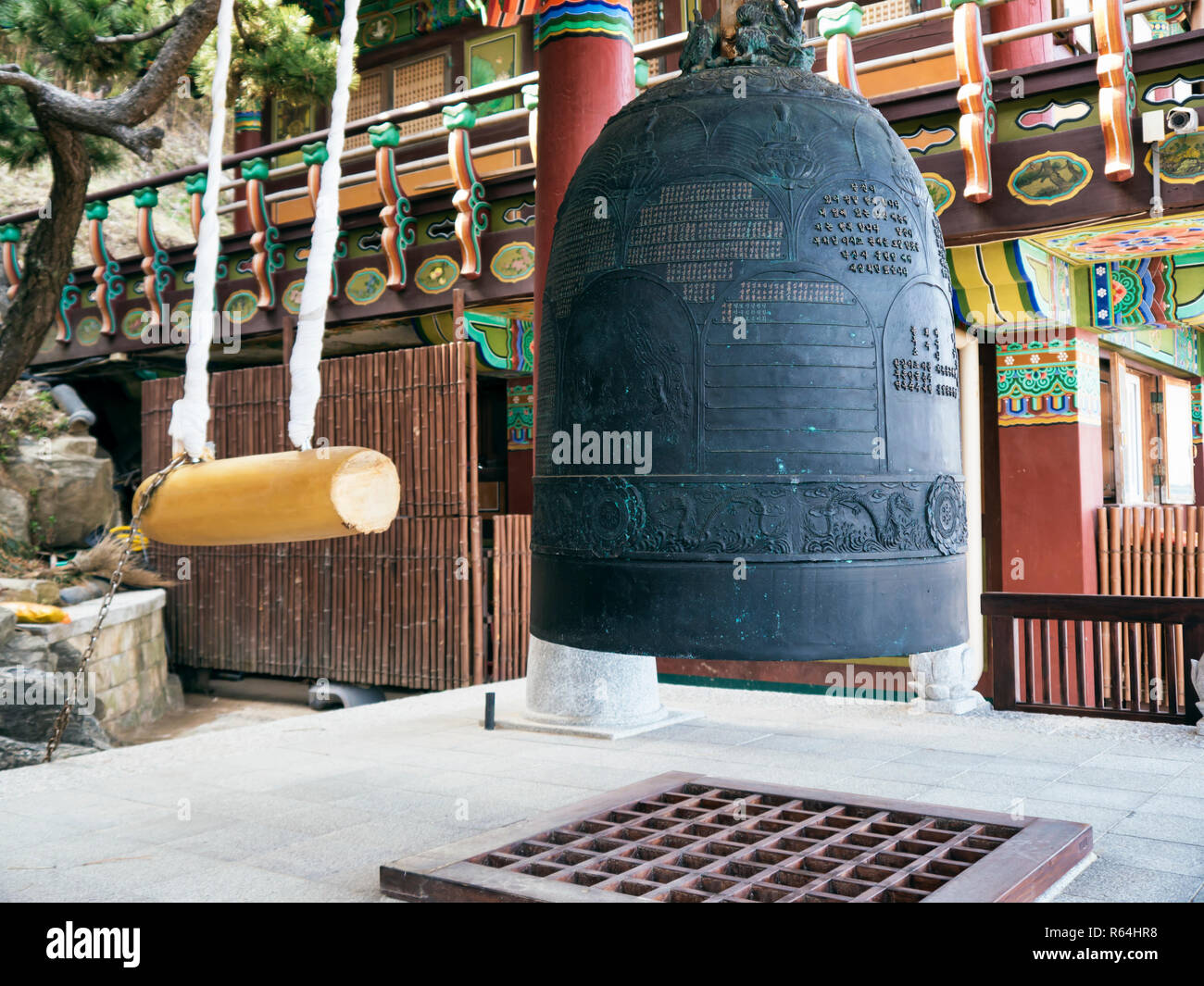 Big traditional bell in Naksansa temple, Yangyang city, South Korea ...