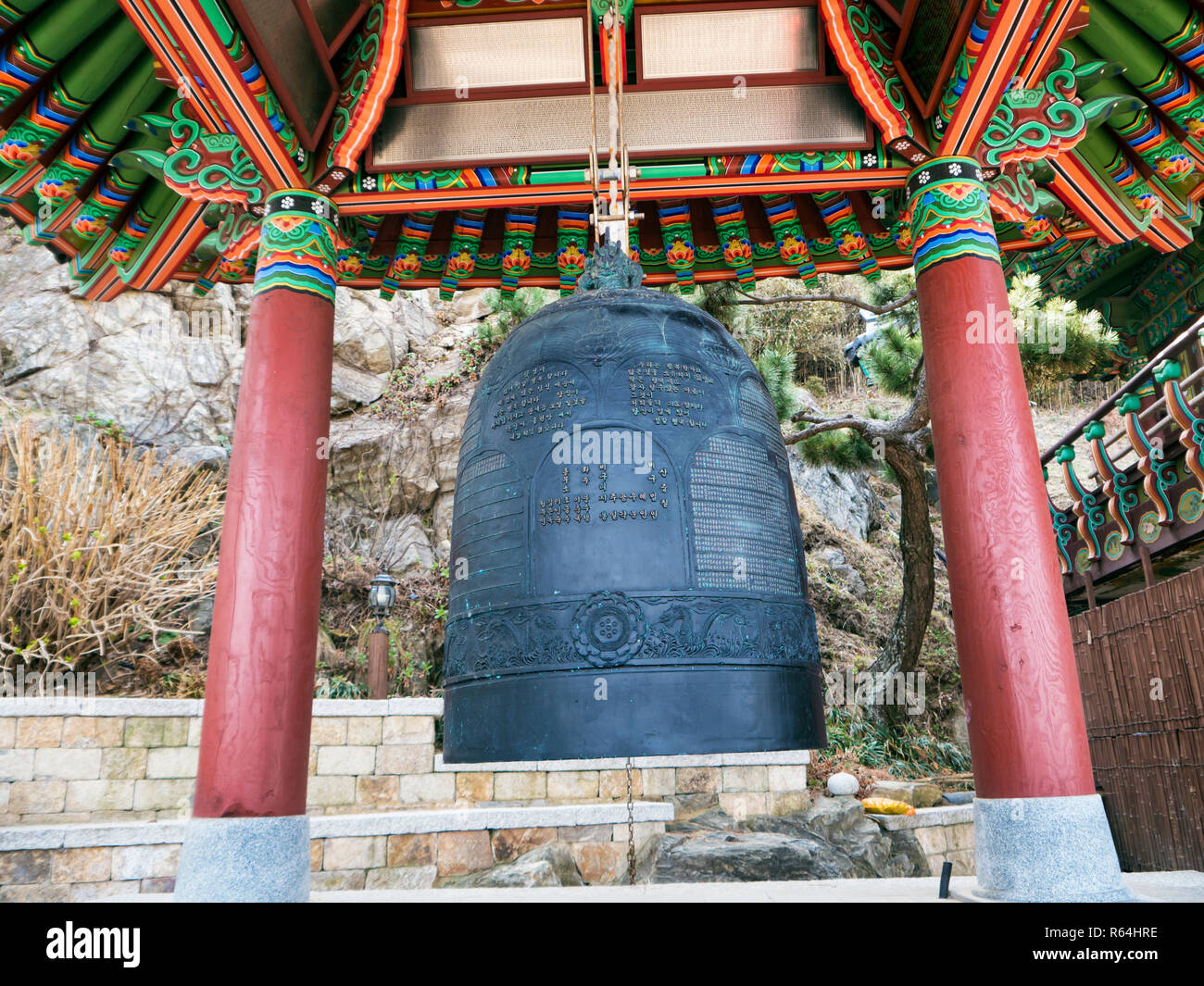 Big traditional bell in Naksansa temple, Yangyang city, South Korea ...