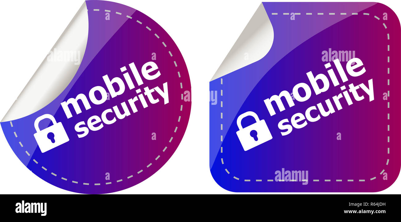 mobile security stickers label tag set isolated on white Stock Photo ...