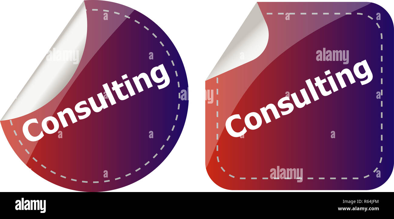 consulting word on stickers button set, label, business concept Stock ...