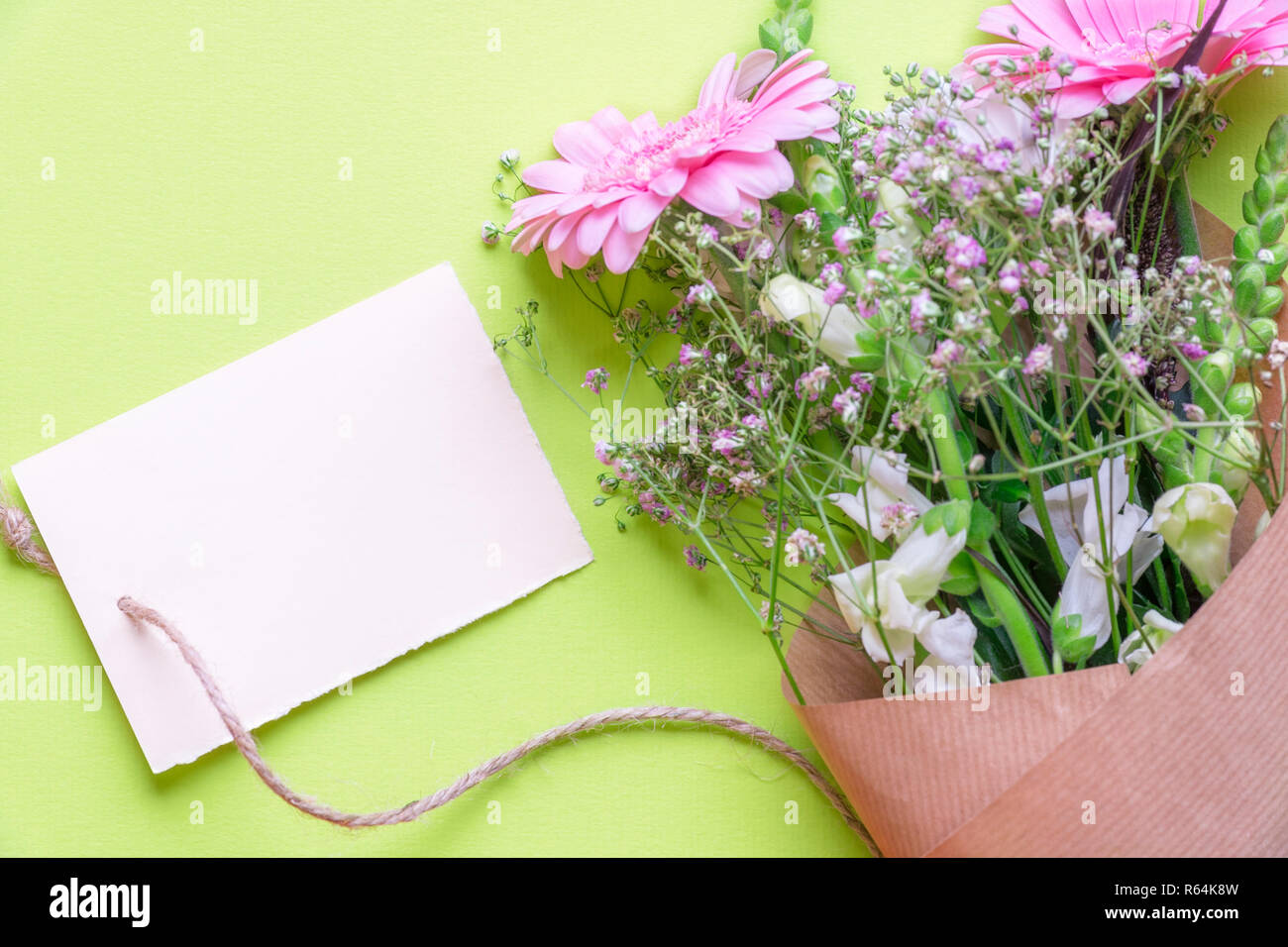 Blank label and flowers Stock Photo - Alamy