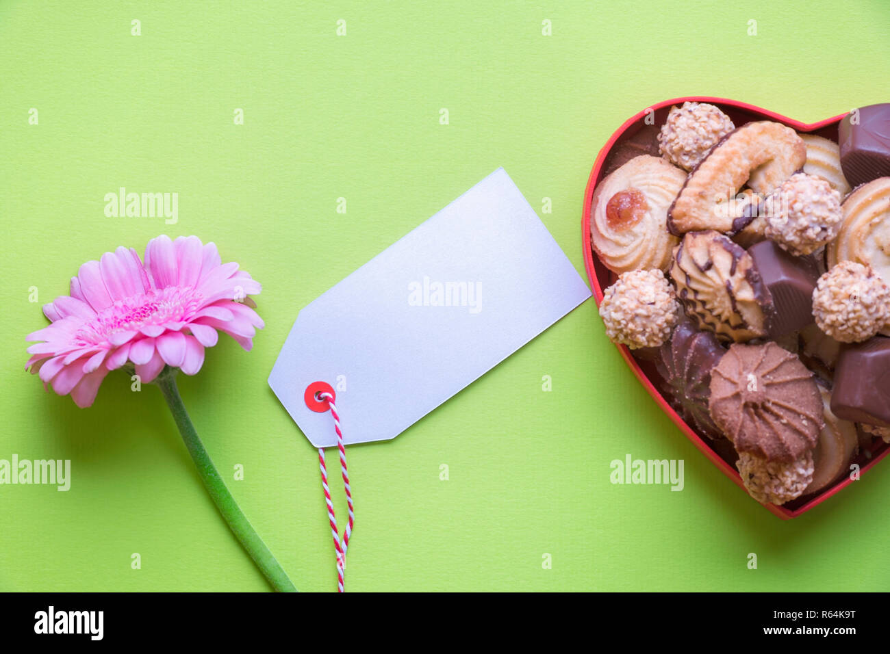 Empty label and pink flower Stock Photo - Alamy