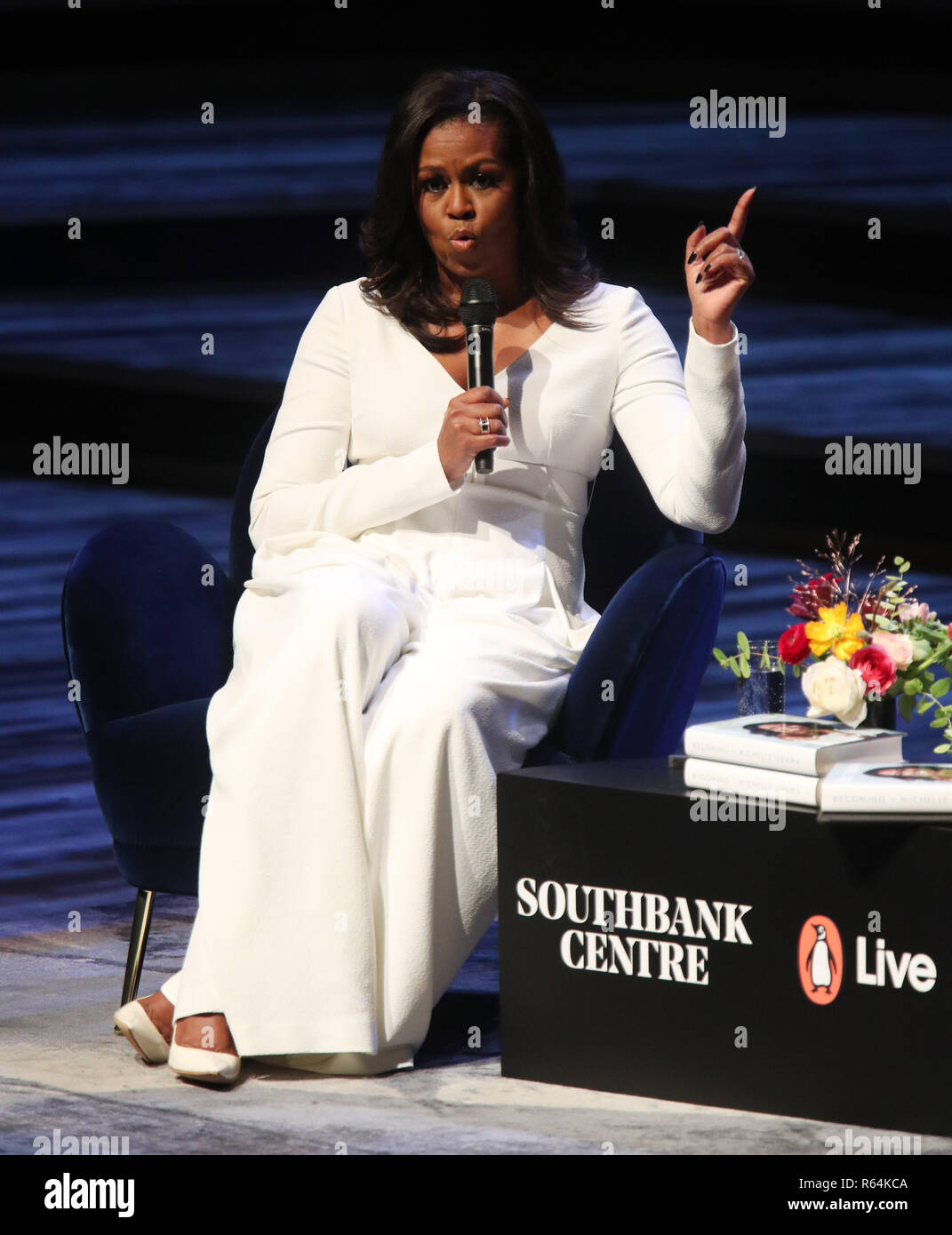 Michelle Obama speaking at the Royal Festival Hall in London during her ...