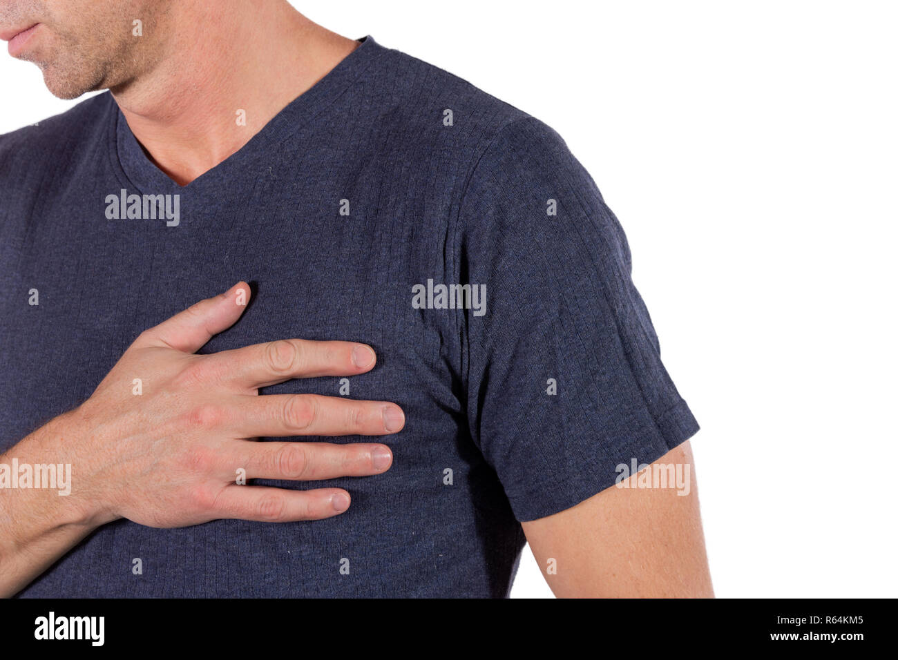 Severe heartache, man suffering from chest pain, having heart attack or ...