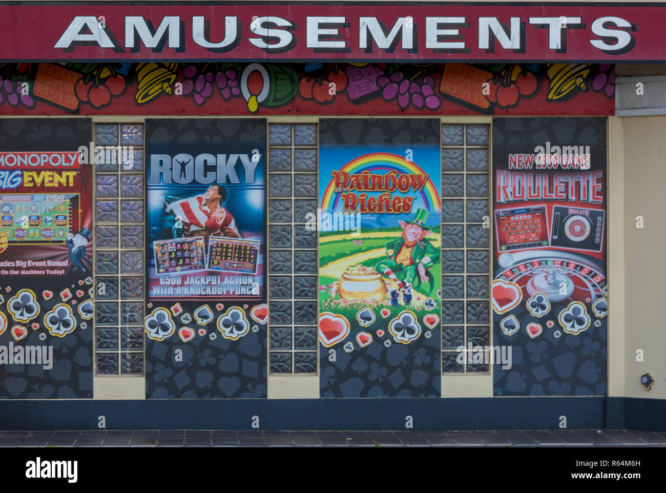 a colourful seaside amusement arcade on seafront at Bognor regis, west ...