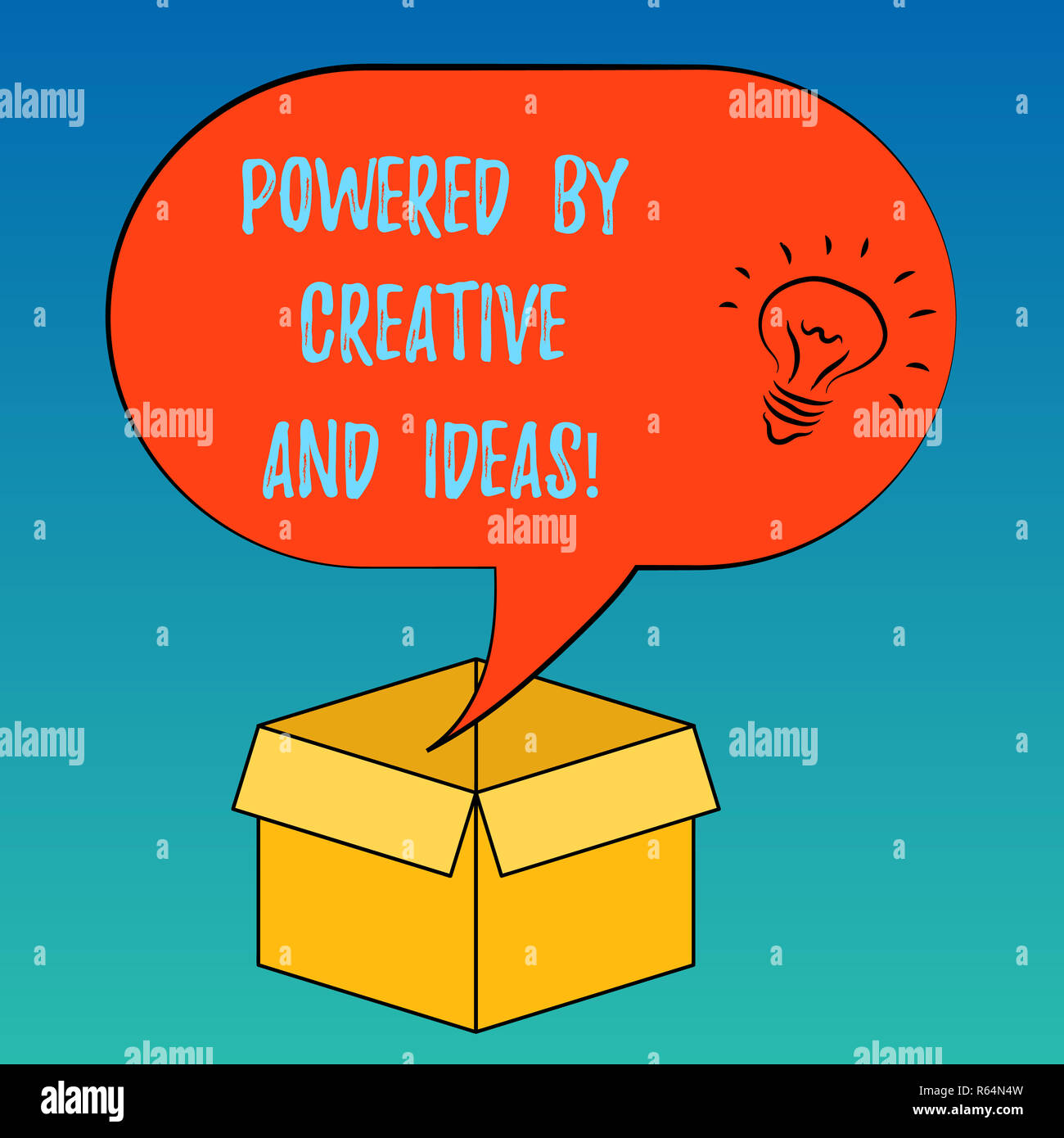 Handwriting text Powered By Creative And Ideas. Concept meaning ...