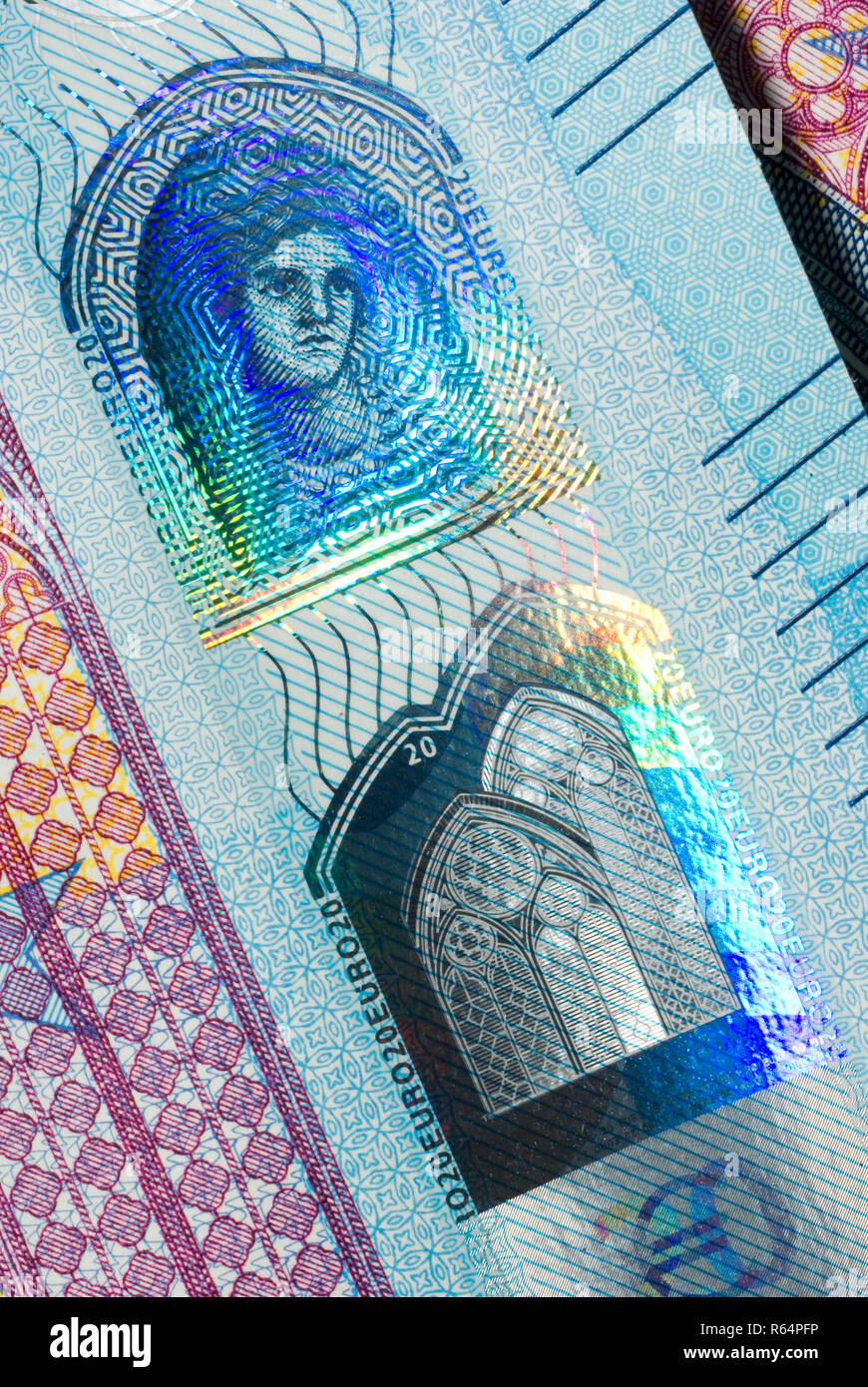 Hologram on 20 Euro Note Stock Photo - Alamy