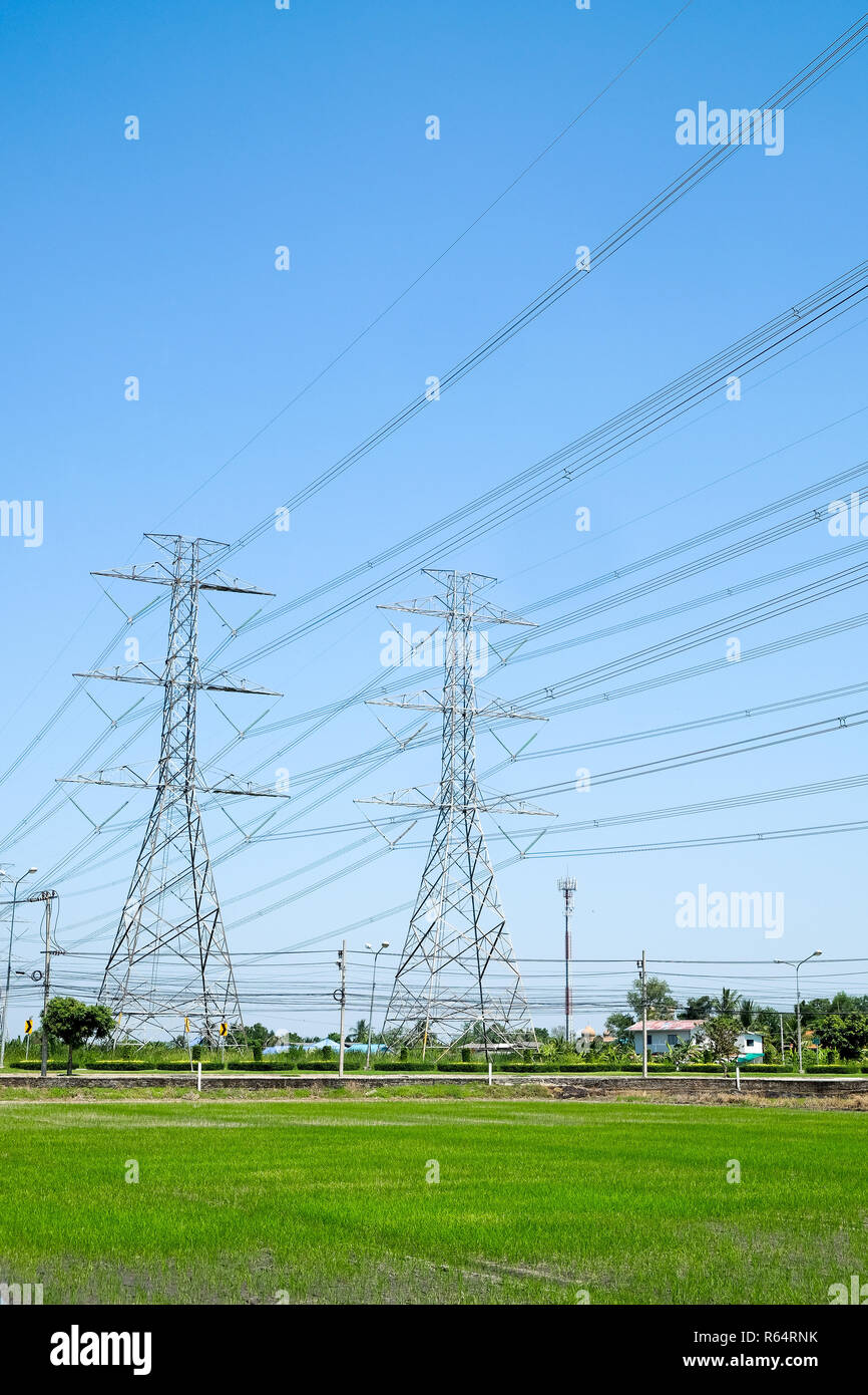 Row electric pylons in hi-res stock photography and images - Alamy