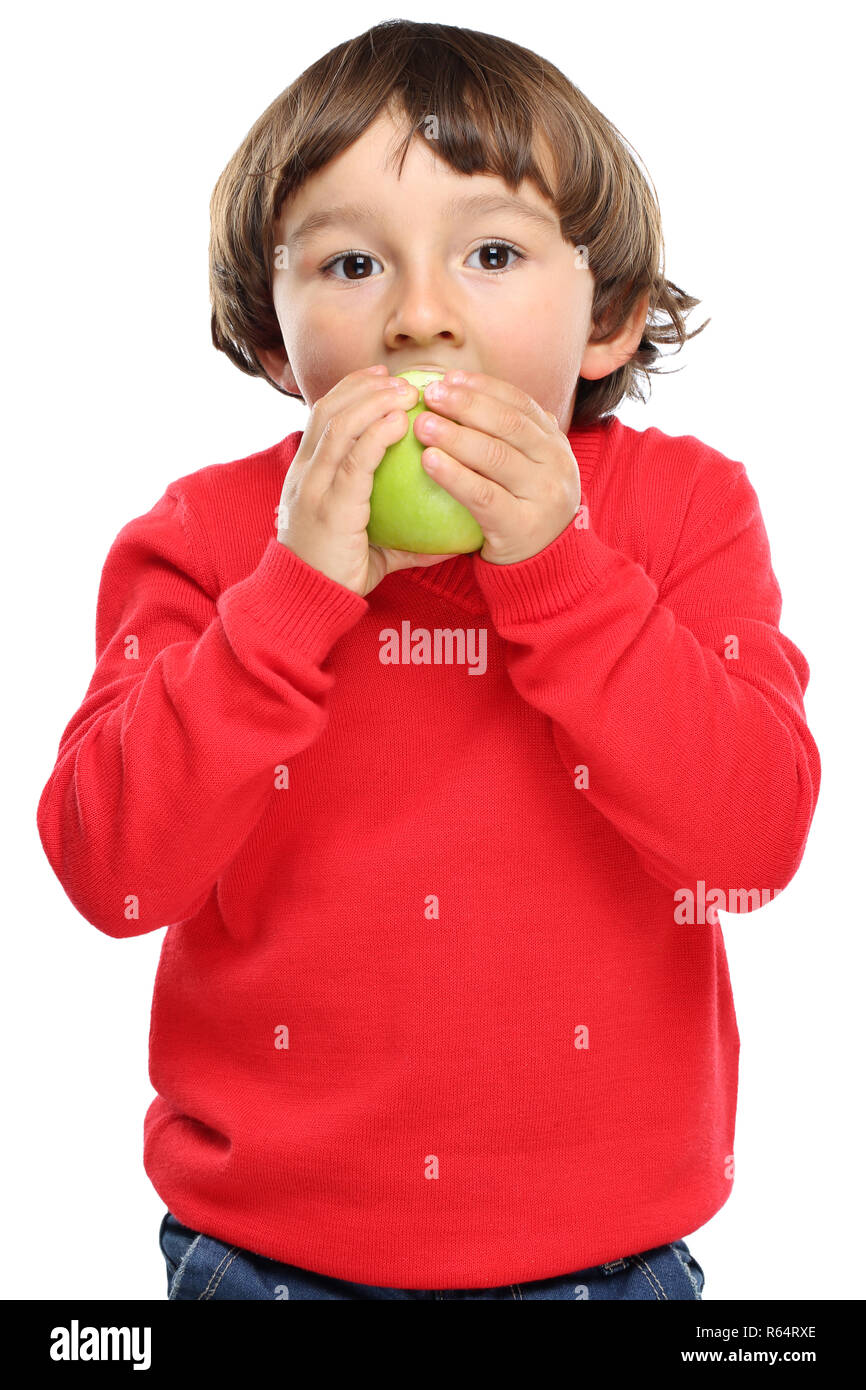 child apple fruit fruits eat autumn healthy food isolated cropped Stock ...