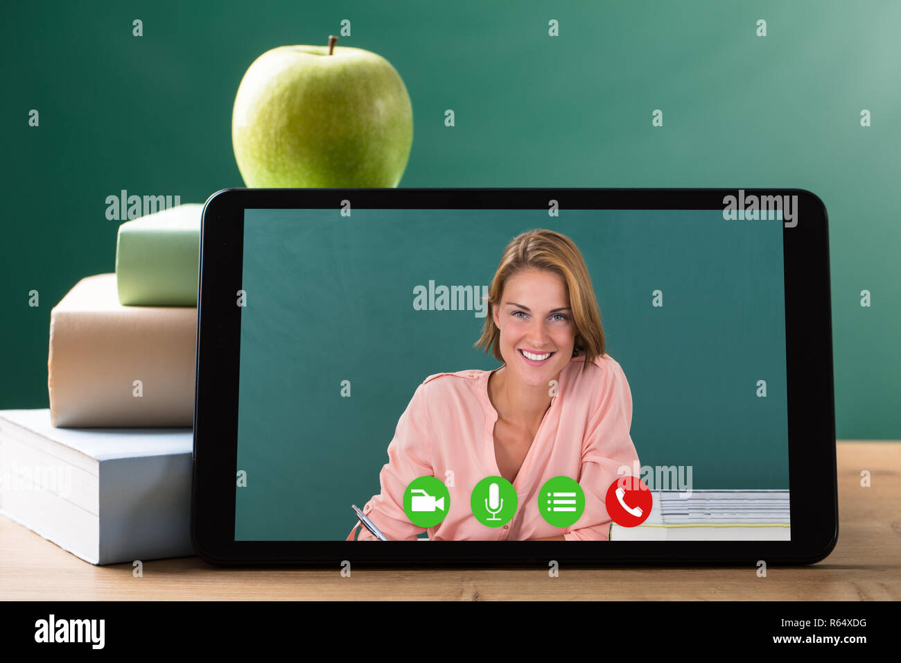 Teacher Video Conferencing In Classroom Stock Photo - Alamy