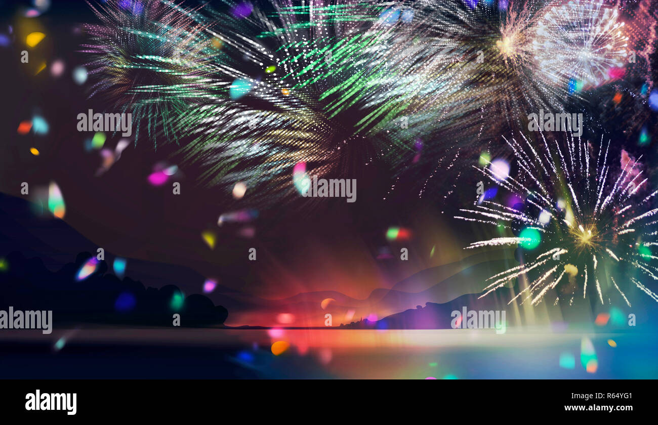 fireworks over the sea Stock Photo - Alamy